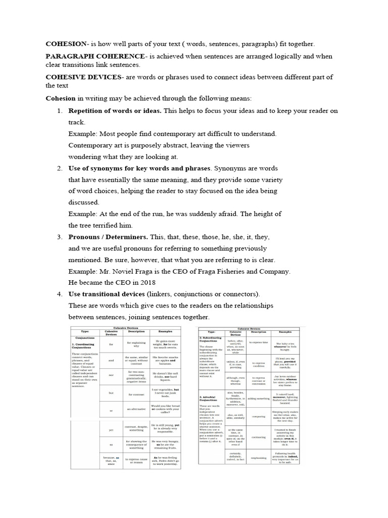 Cohesive Device Learning Content | PDF