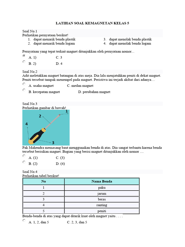 Latihan Soal Kemagnetan Kelas 5 | PDF