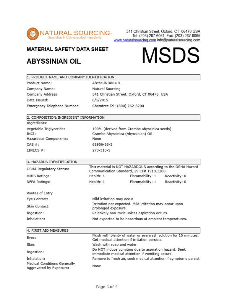 MSDS Abyssinian Oil | PDF | Fires | Combustion