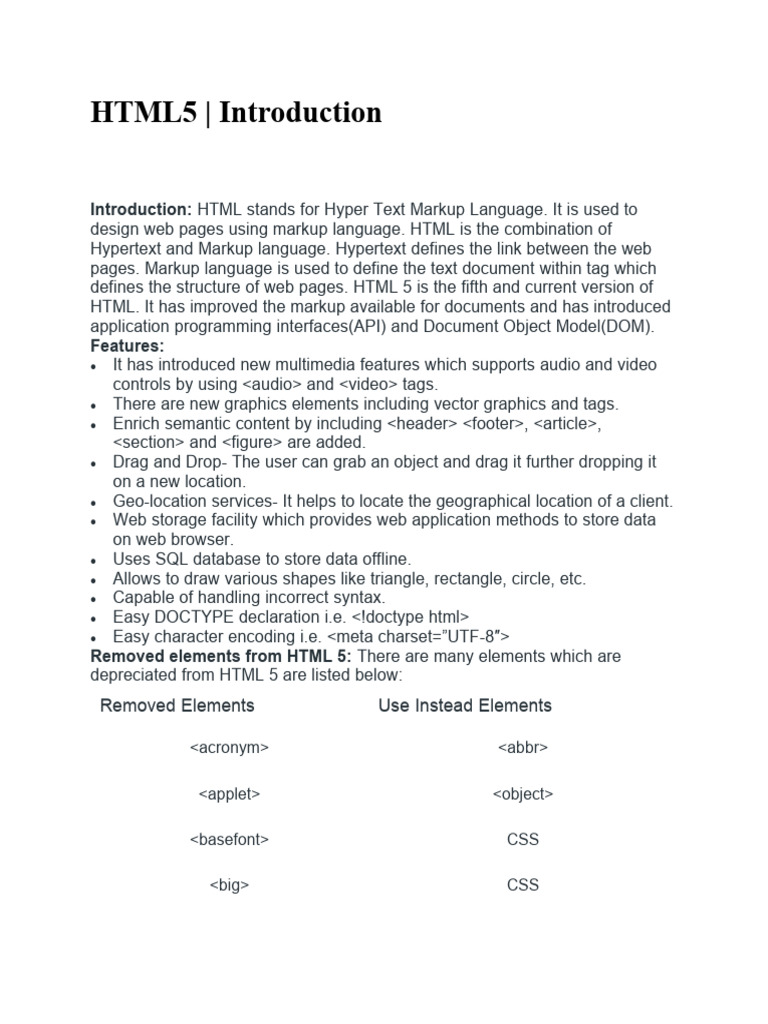 HTML5 Introduction FC | PDF | Hyperlink | Html Element HTML5 Introduction FC | PDF | Hyperlink | Html Element