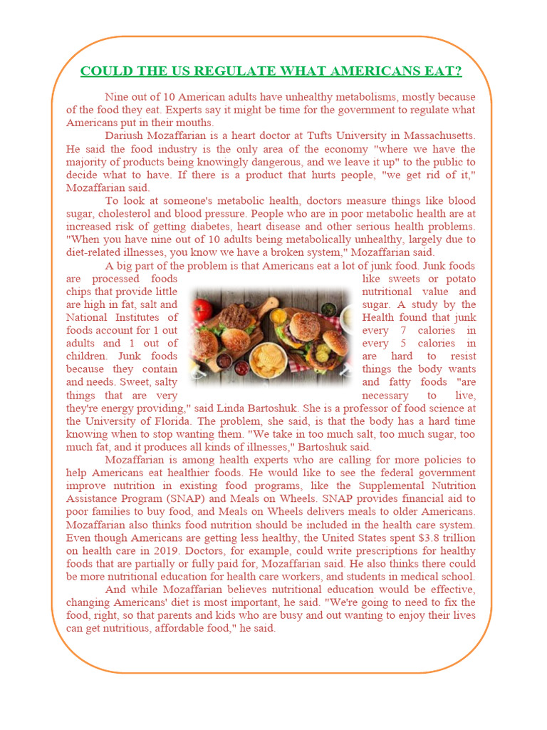 Could The Us Regulate What Americans Eat | PDF
