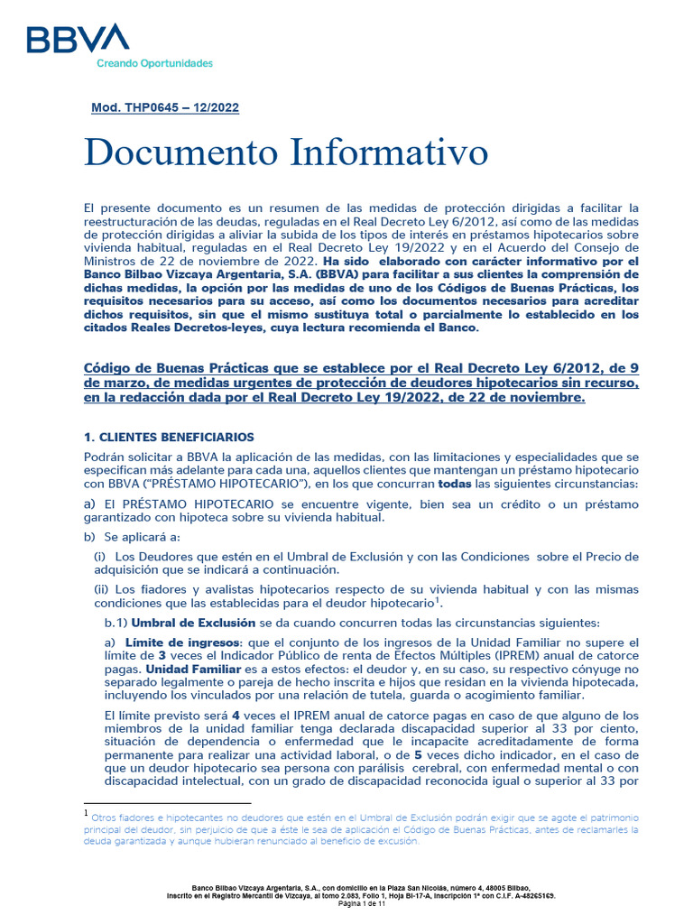 Documento Informativo CBP PDF | PDF | Préstamo hipotecario | Finanzas ...