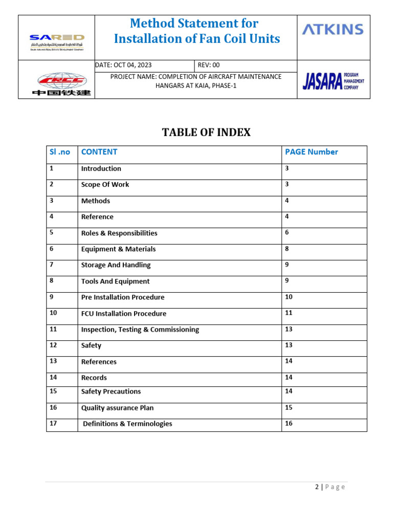 Method Statement For FCU | PDF