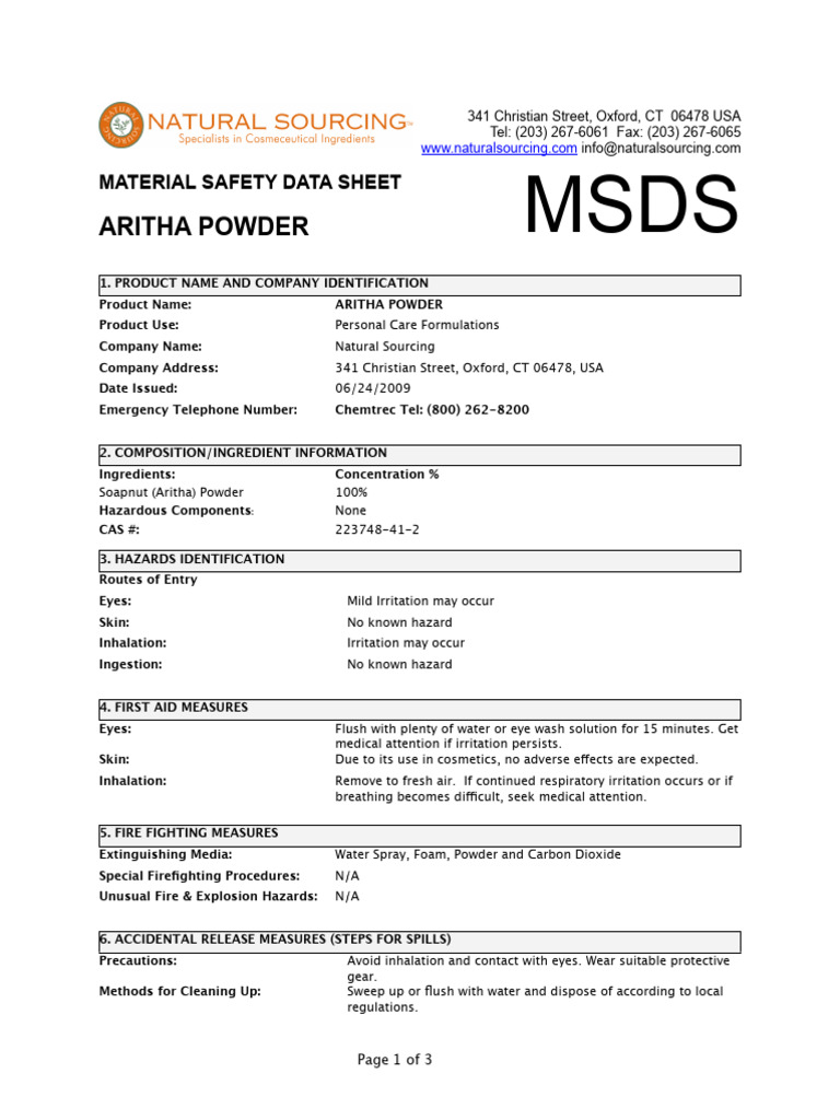 MSDS Aritha Powder | PDF