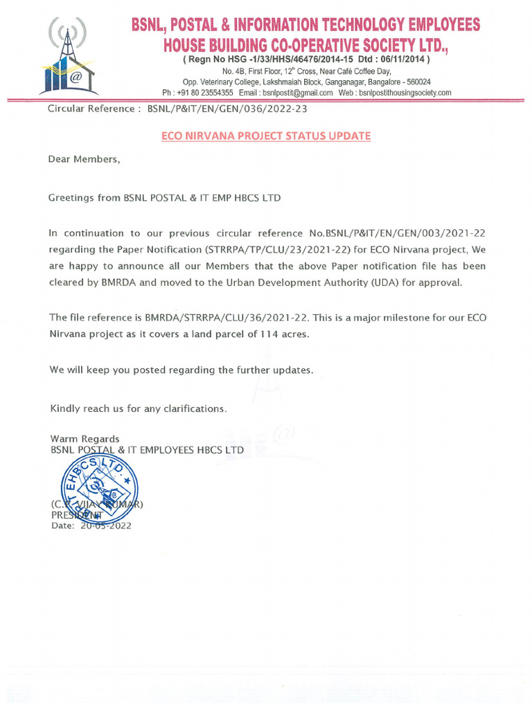 Eco Nirvana - BMRDA Clearance - Circular | PDF