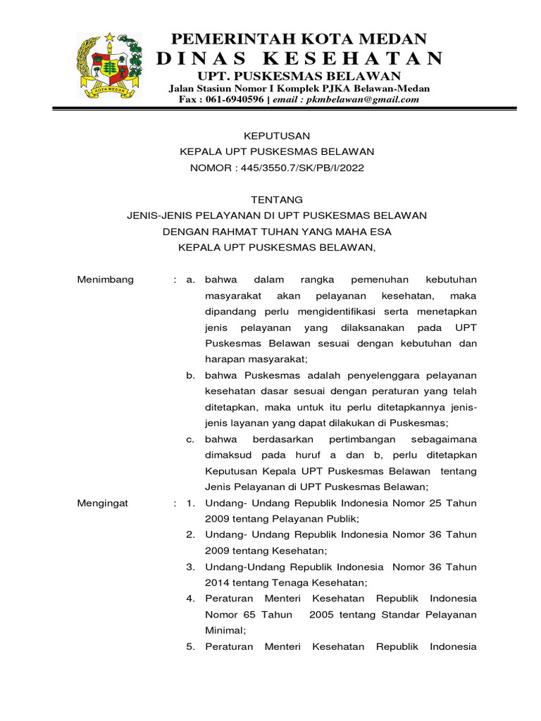 111b1 SK JENIS PELAYANAN PUSKESMAS 2022 REVISI | PDF