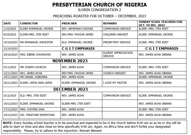 ROASTER | PDF | Church Organization | Western Christianity