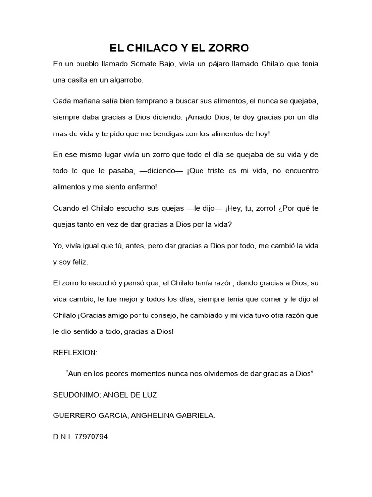EL CHILACO Y EL ZORRO, 5 GRADO A (1) | PDF