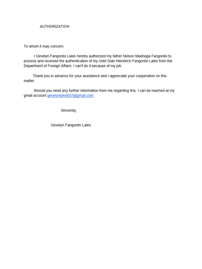 Authorization Dfa | PDF | Wellness