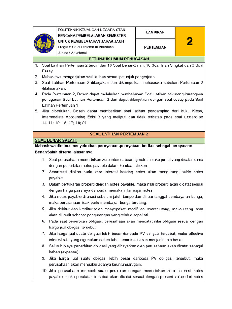 SOAL LATIHAN PERTEMUAN 2 AKM II - Penugasan TM1 | PDF
