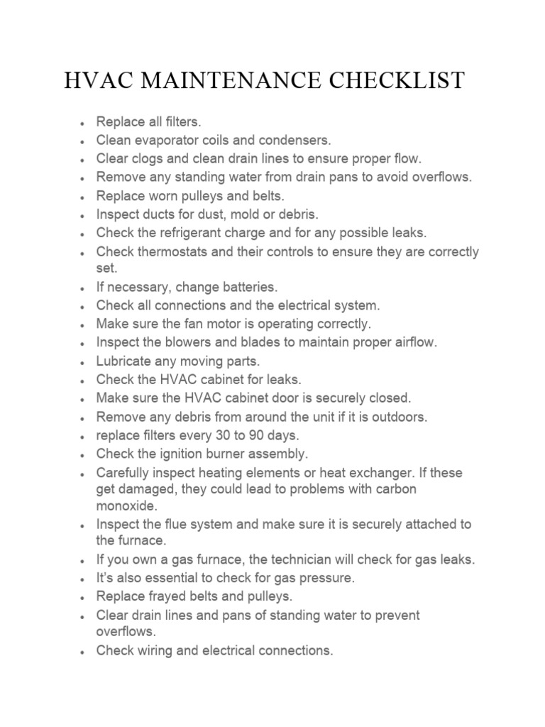 Hvac Maintenance Checklist | PDF