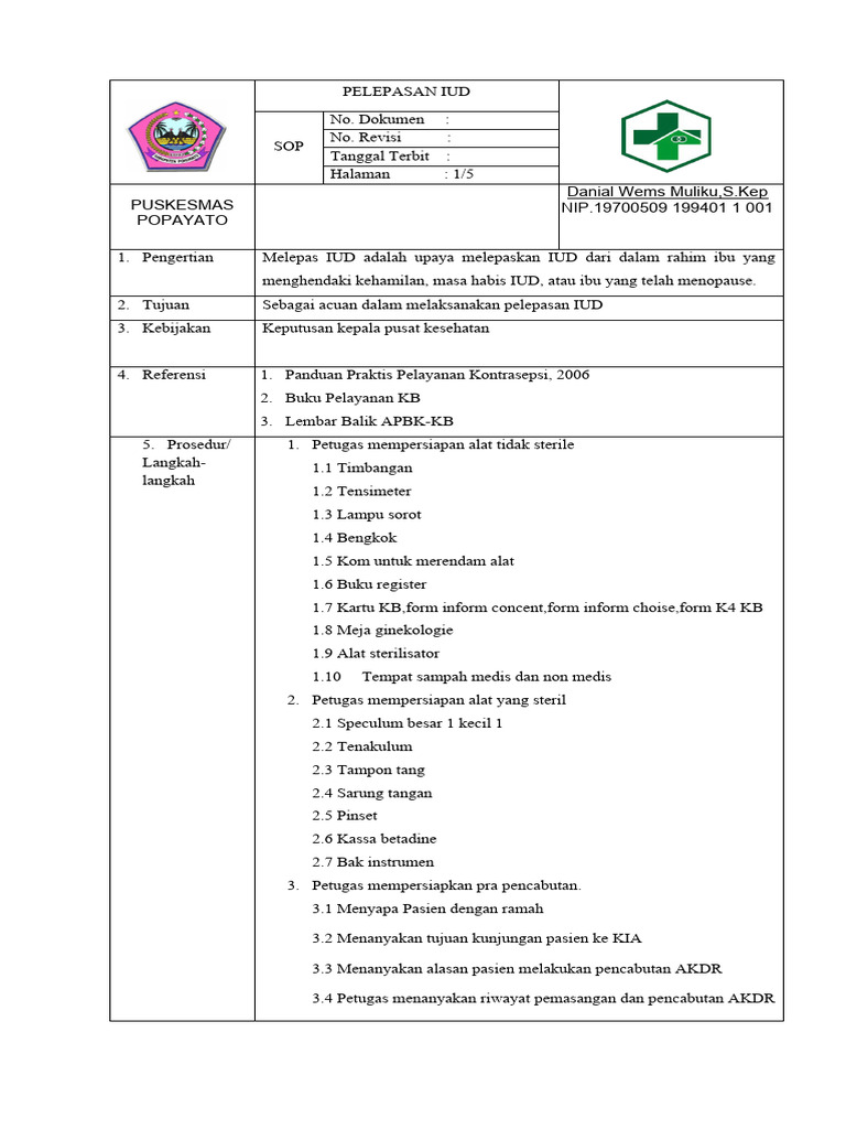 Sop Pelepasan Iud. | PDF