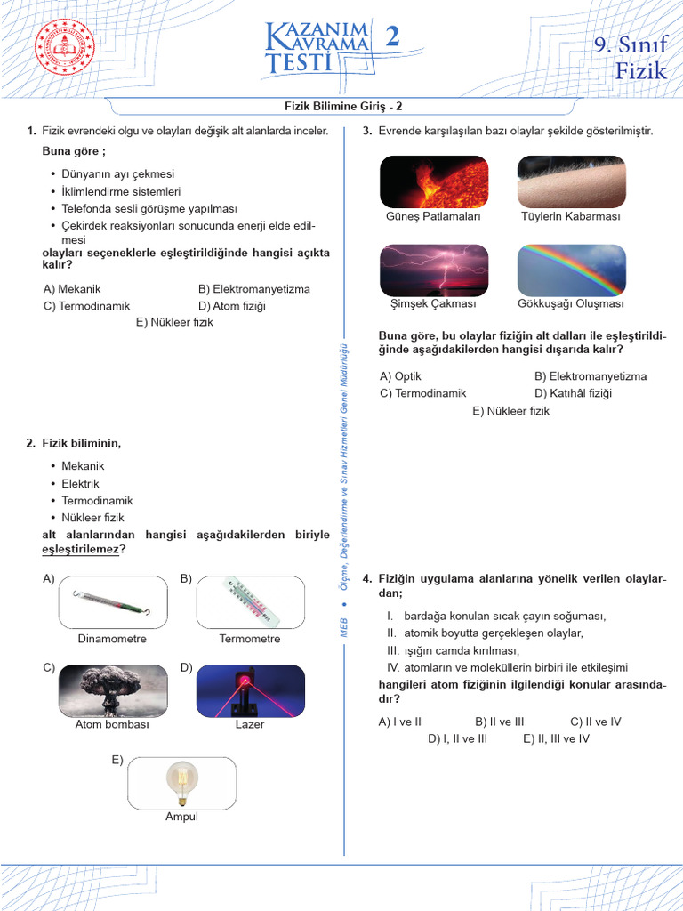 Sınıf Fizik Fizik | PDF