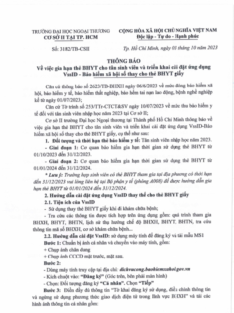 CSII.3182.03.10.2023.Thông báo về việc gia hạn thẻ BHYT và triển khai cài đặt ứng dụng VssID ...