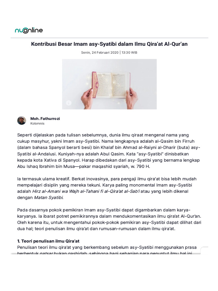 Kontribusi Besar Imam Asy-Syatibi Dalam Ilmu Qira'at Al-Qur'an - NU ...