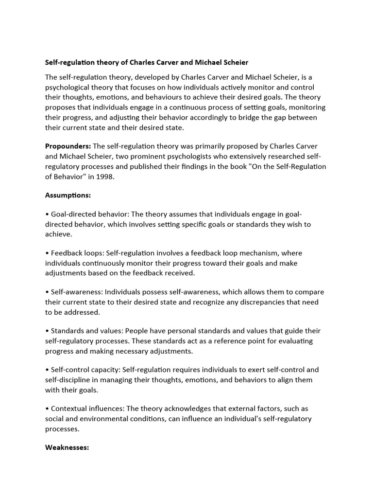 Self-Regulation Theory of Charles Carver and Michael Scheier | PDF