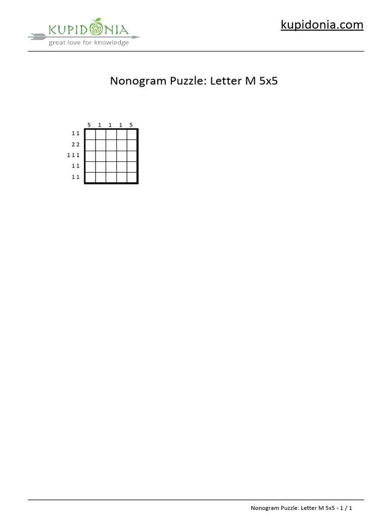 Nonogram Puzzle Letter M 5x5 Task | PDF