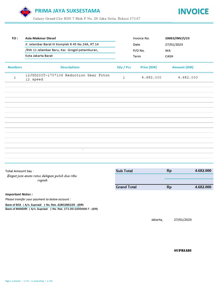 Invoice PJS10063 Asiatek Makmur Diesel | PDF