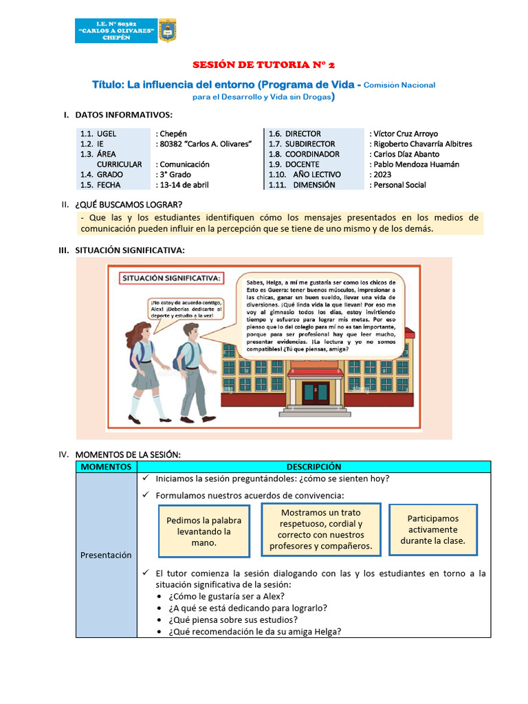 Sesión de Tutoría #2 - La Influencia Del Entorno (DEVIDA) | PDF | Comunicación | Ciencia cognitiva