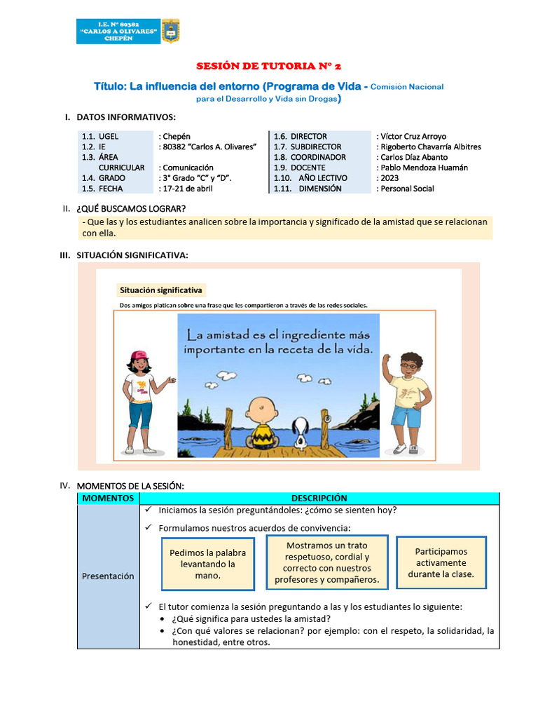 La Amistad y sus Valores en Tutoría | PDF