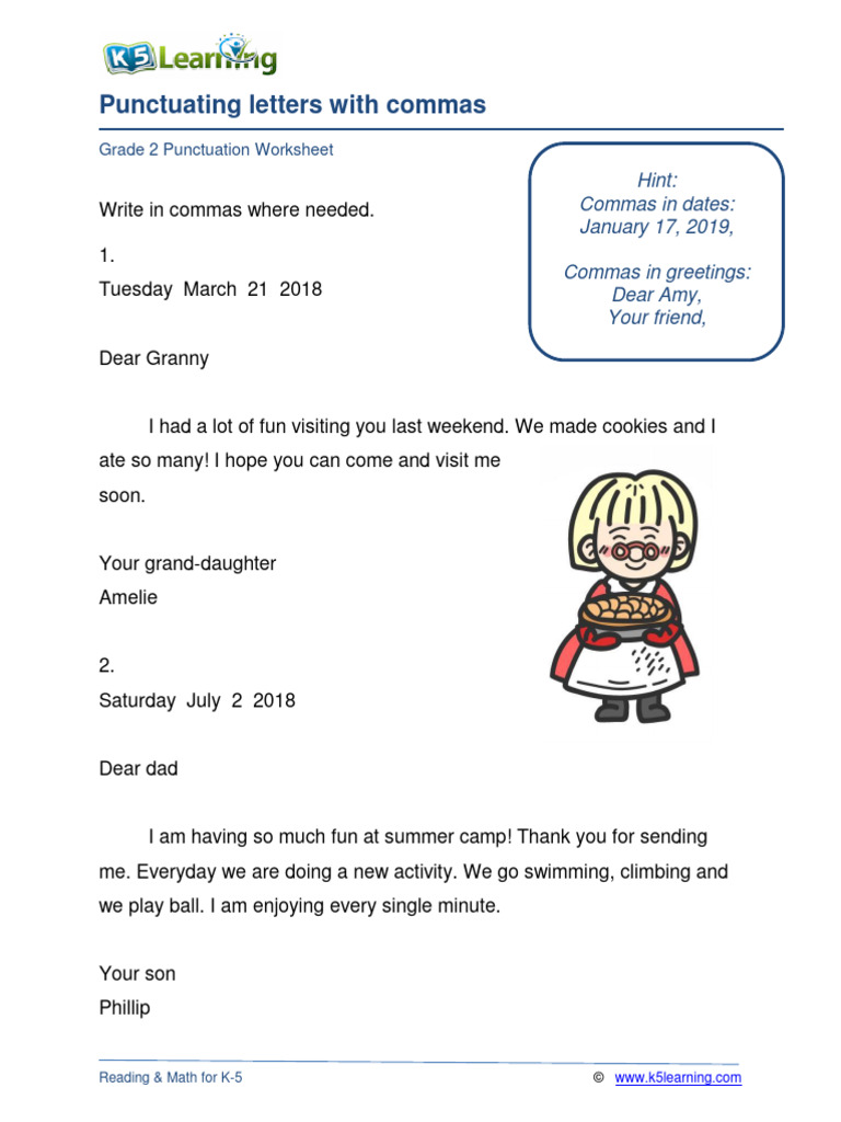 Grade 2 Commas Letters A | PDF