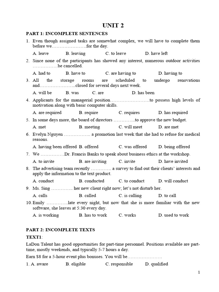 Exercises of Unit 2 | PDF