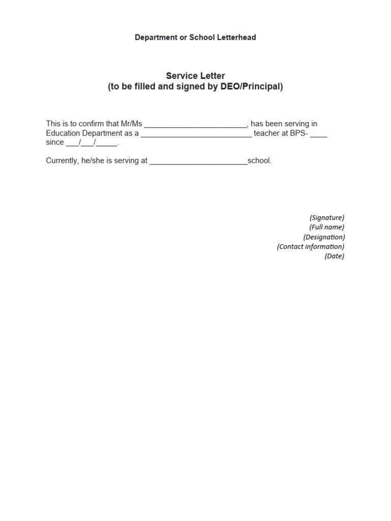 Service Letter (Template) | PDF