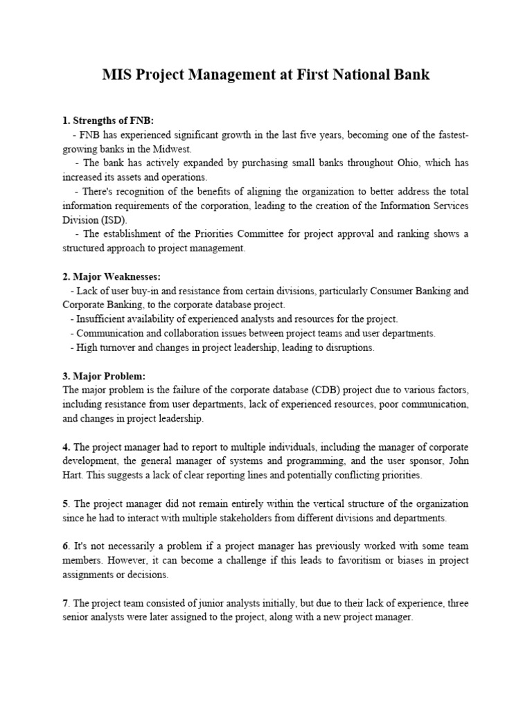 MIS Project Management at First National Bank | PDF | Career & Growth ...