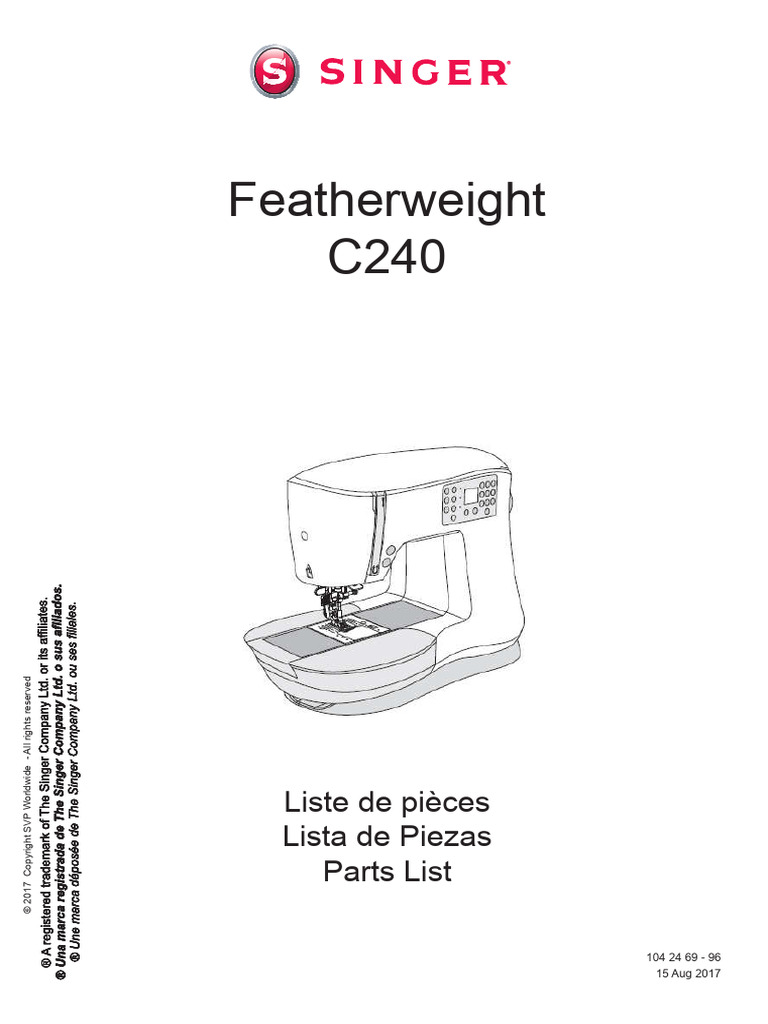 Singer Featherweight C240 | PDF | Sewing Machine | Screw