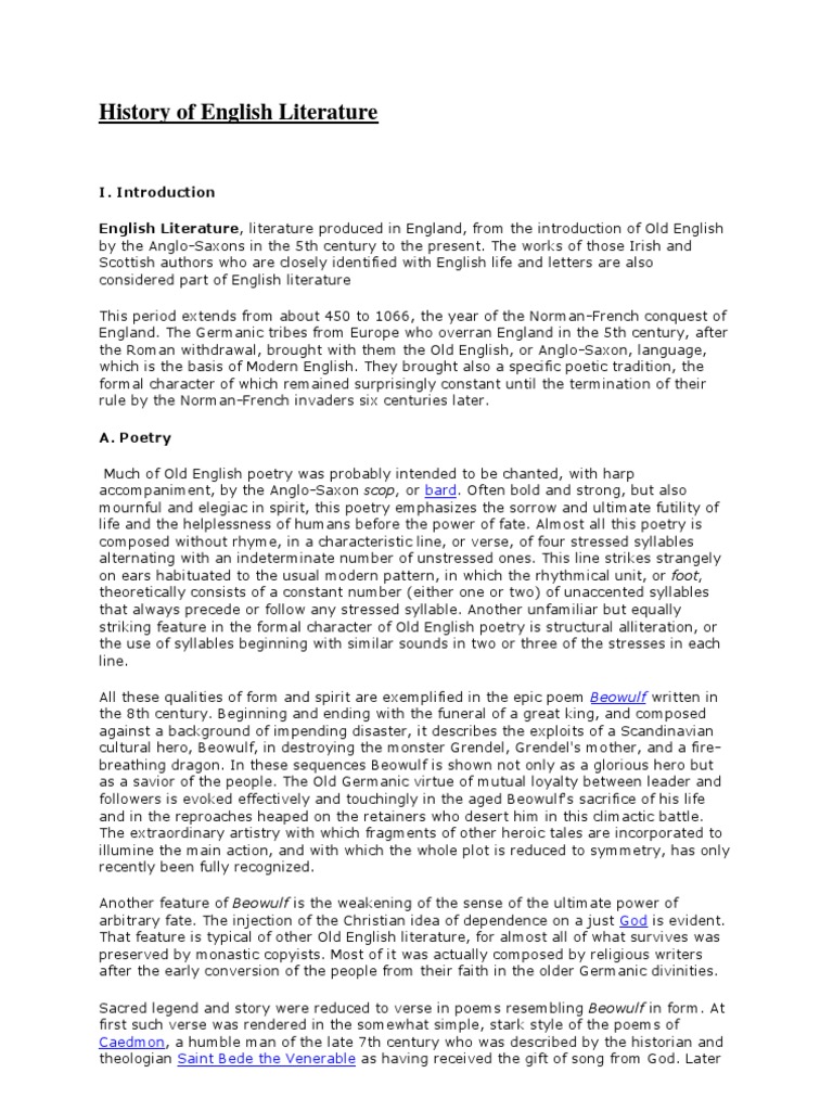 Overview of English Literature History | PDF | Anglo Saxons | William ...