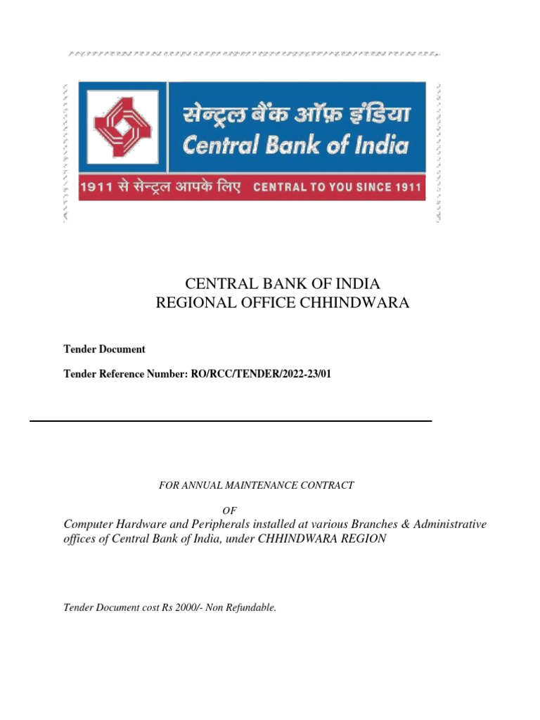 Central Bank of India Hardware AMC Tender | PDF | Printer (Computing ...