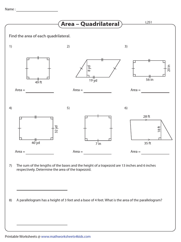 Quadrilateral Area Worksheets | PDF