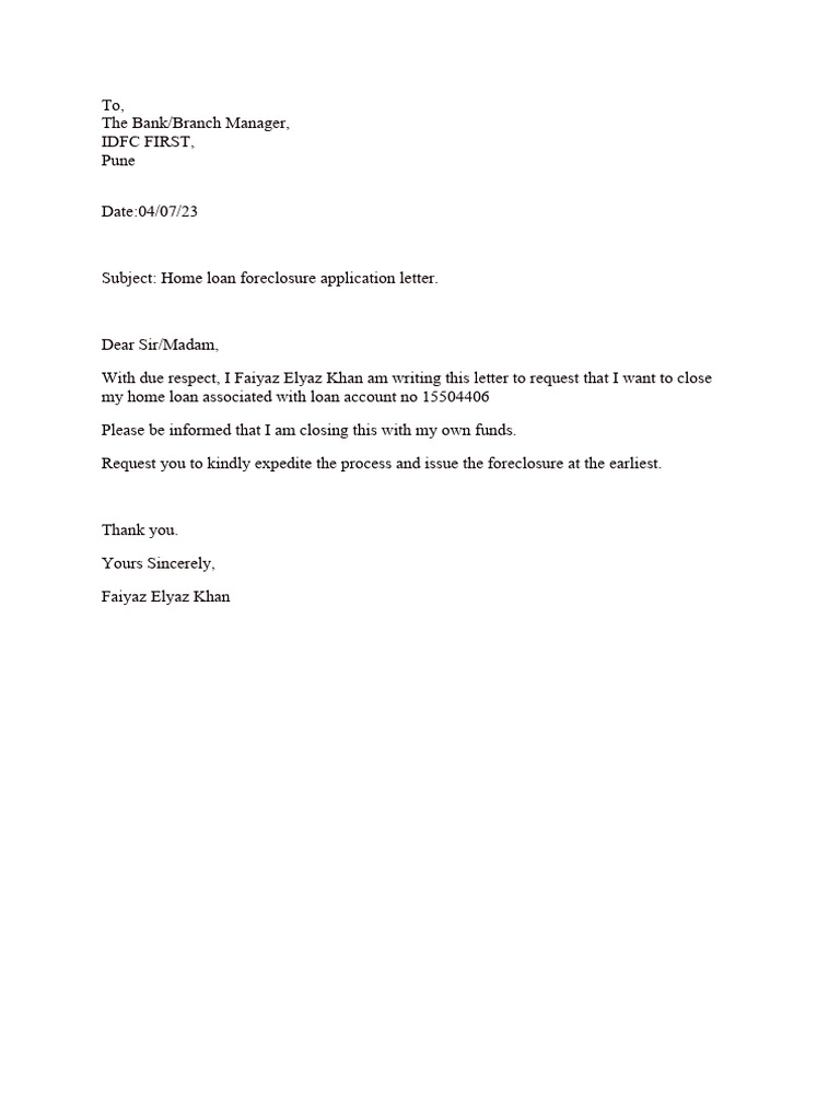 IDFC Foreclosure Letter | PDF