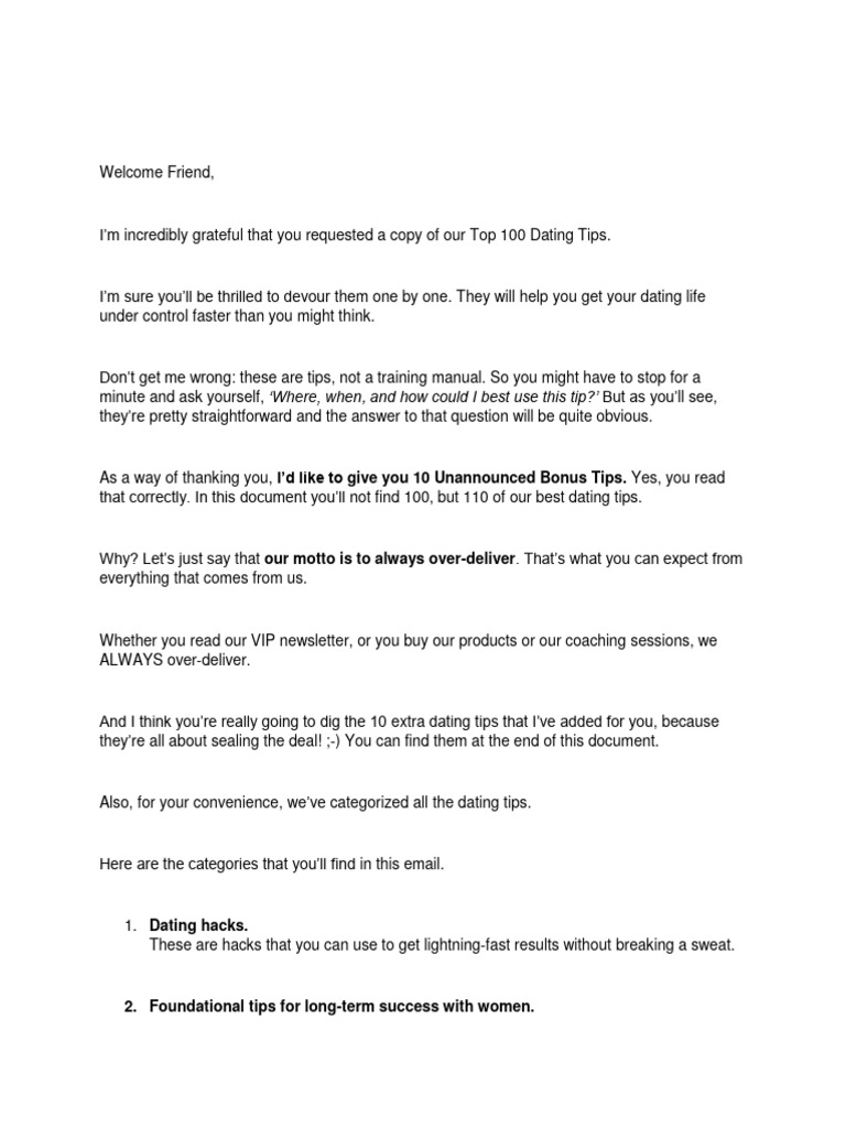 Top 100 Dating Tips | PDF | Body Language | Emotions