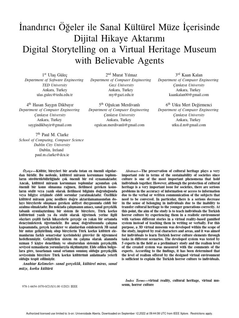 Digital Storytelling On A Virtual Heritage Museum With Believable Agents | PDF | Virtual Reality