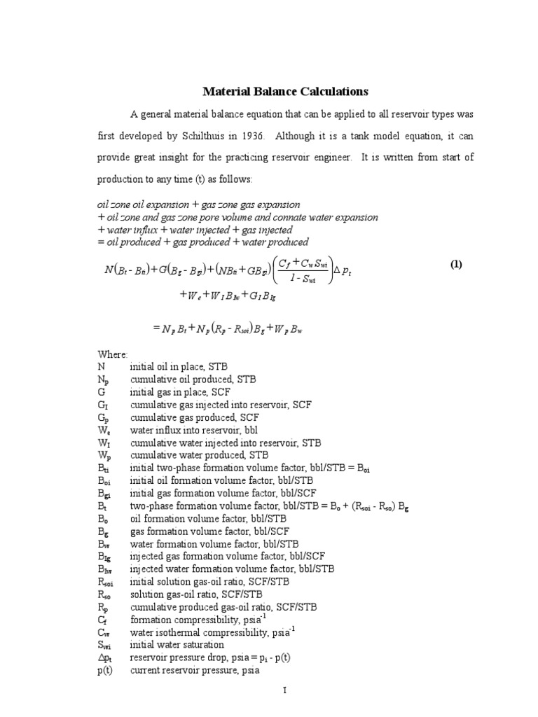 Material Balance Calculation | PDF | Petroleum Reservoir | Gases