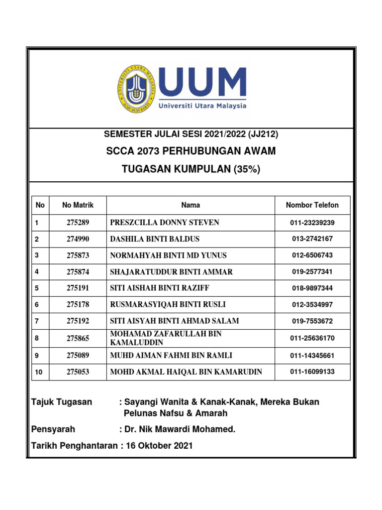 Laporan SCCA2073 Perhubungan Awam | PDF