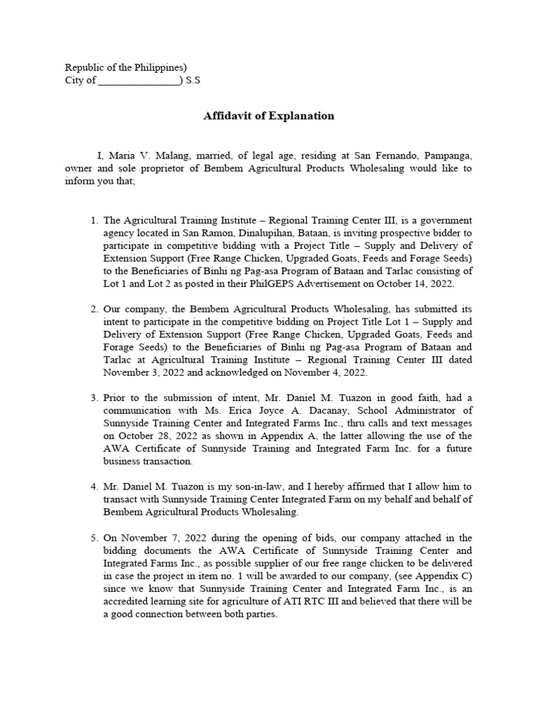 Affidavit of Understanding | PDF