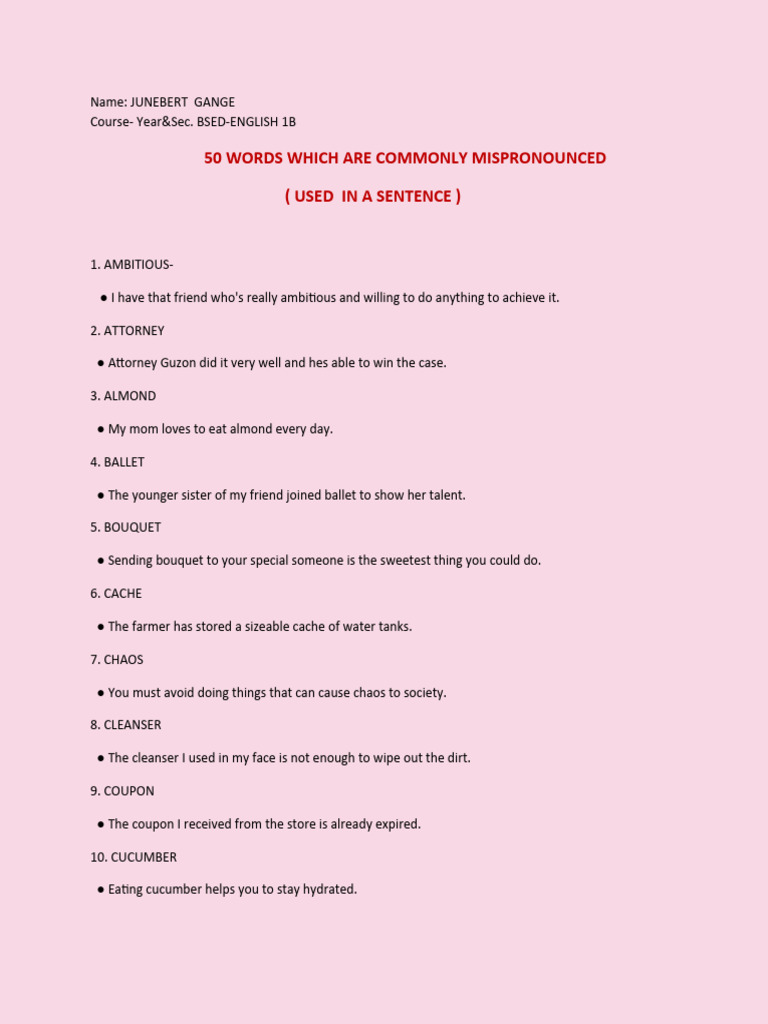50 Words Commonly Mispronounced | PDF