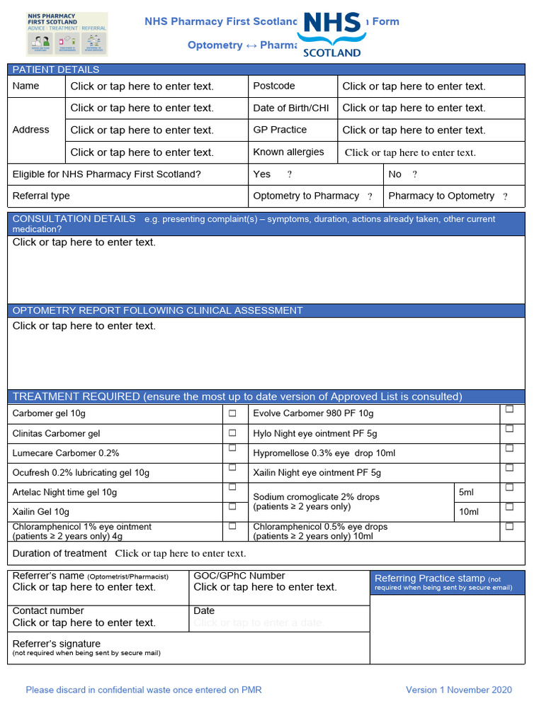 Nhs Pfs Optometry Referral Form Final+ | PDF | Pharmacy | Topical ...