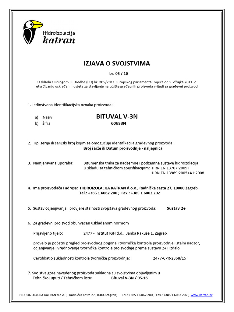 6 - Izjava o Svojstvima Br. 05 - Bituval V-3N | PDF
