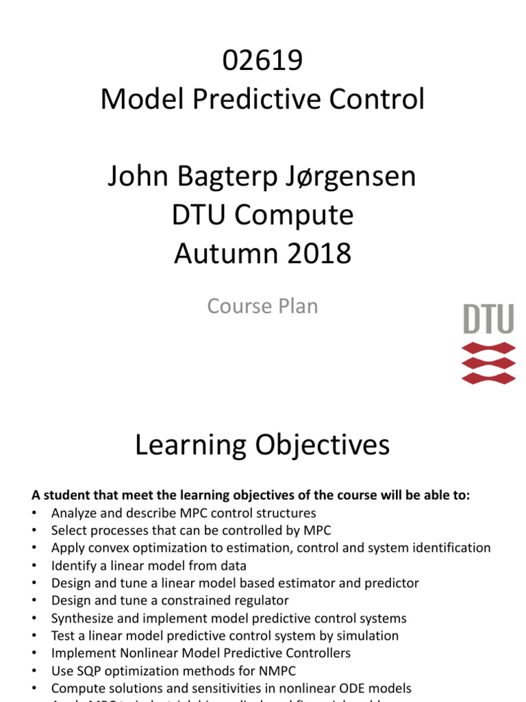 Model Predictive Control Course Plan | PDF