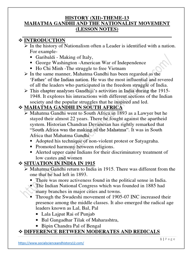 Xii-L-13 Notes | PDF | Mahatma Gandhi | British Raj