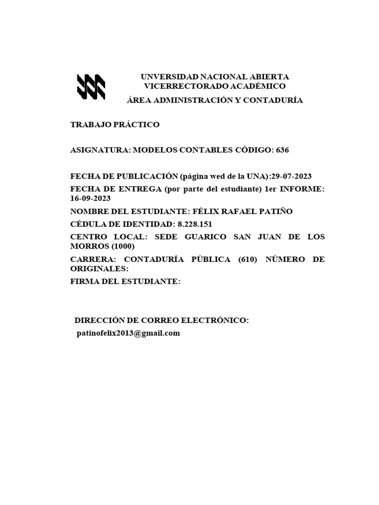 Modelos Contables 636 - TP 2023-2-1er Informe | PDF | Negocios