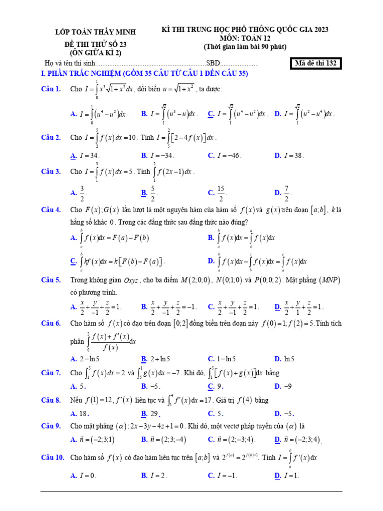 De Thi Thu So 23 On Gk2 2k5 Dap An Ok | PDF