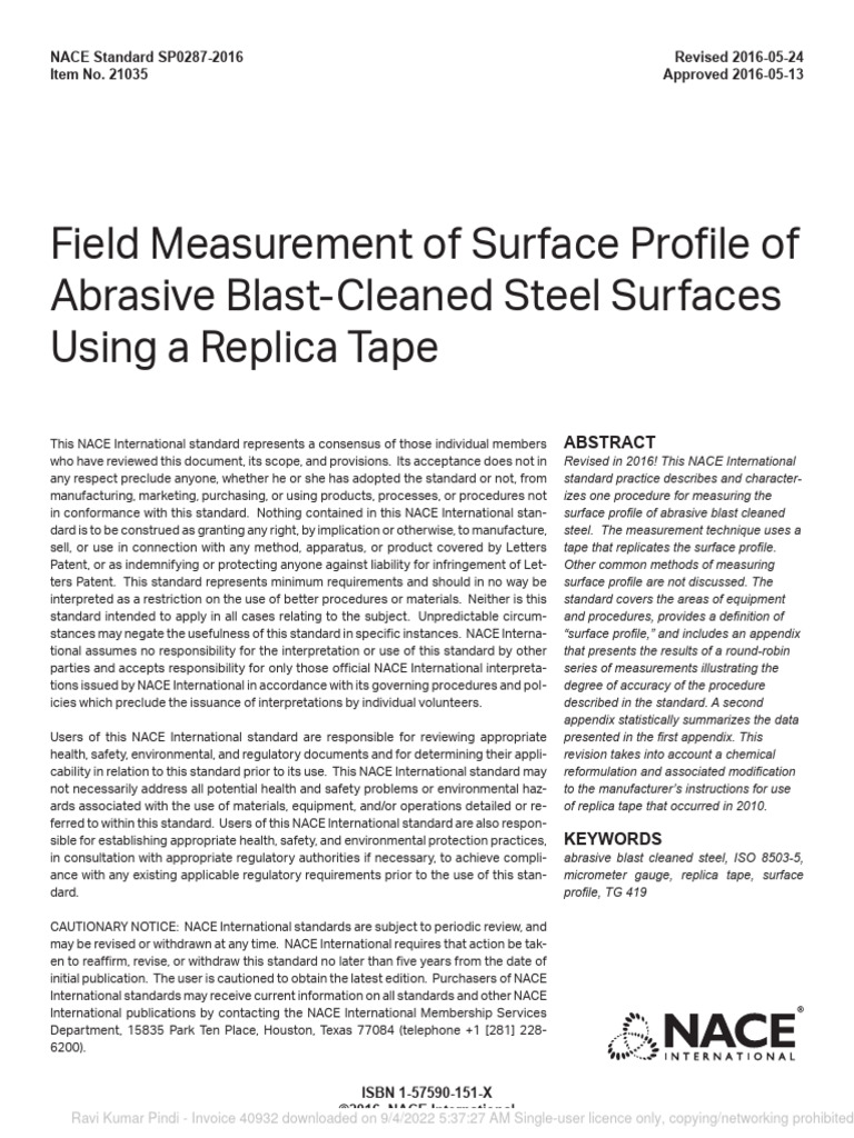NACE SP 0287-2016-SG Formerly RP0287 Field Measurement o | PDF