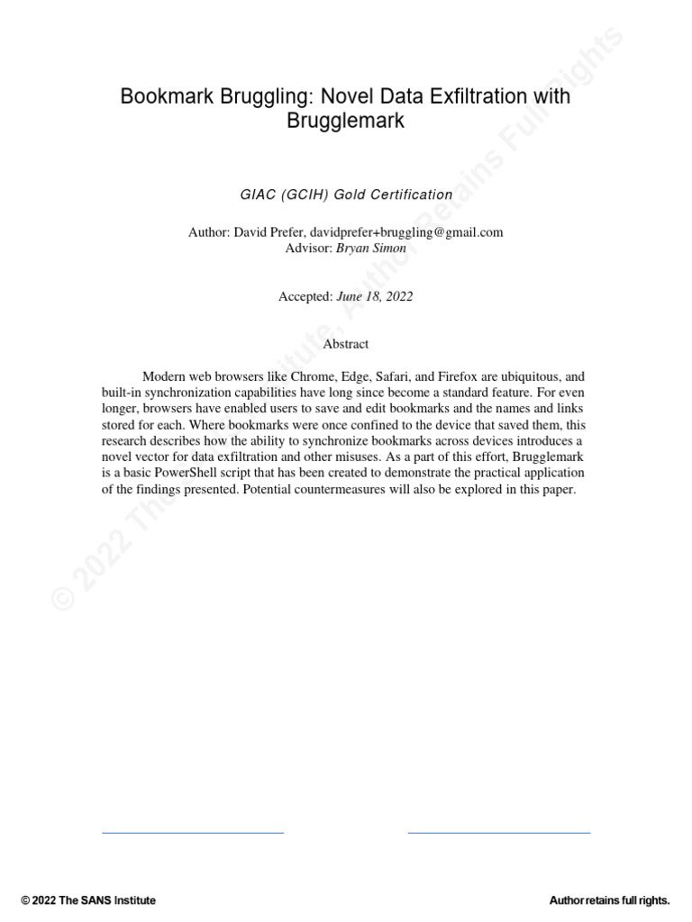 Sans Bookmark Bruggling Novel Data Exfiltration With Brugglemark | PDF ...