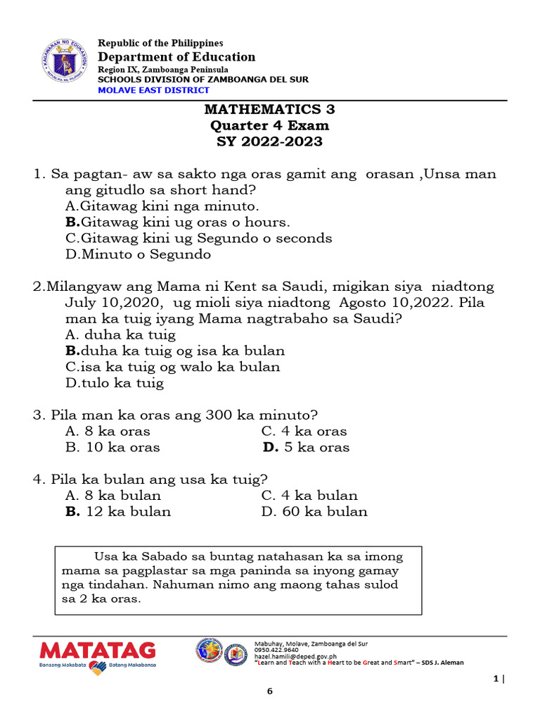 Moe Math TQ G3 Q4 | PDF