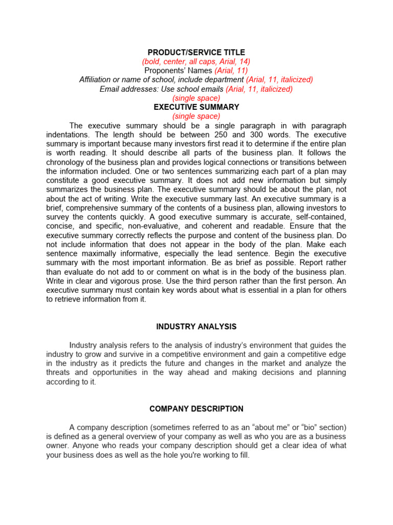 Busines Plan Format | PDF