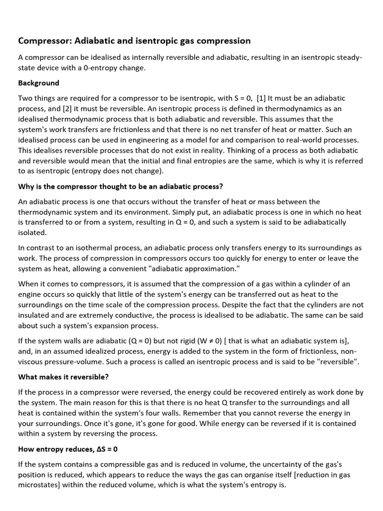 Adiabatic and Isentropic Gas Compression | PDF | Heat | Thermodynamics